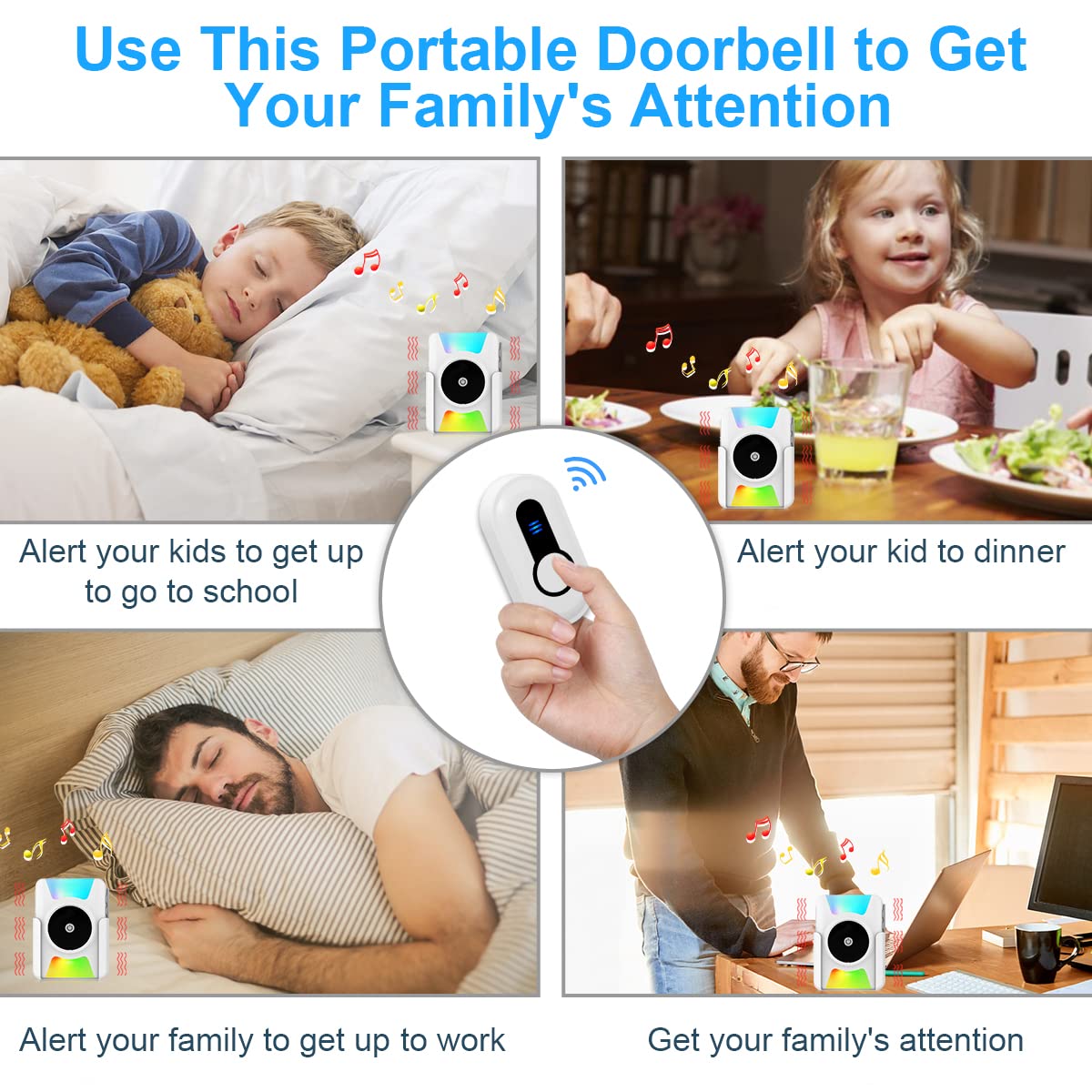 Daytech Wireless Doorbell Battery Operated Vibrating LED Flashing for ...