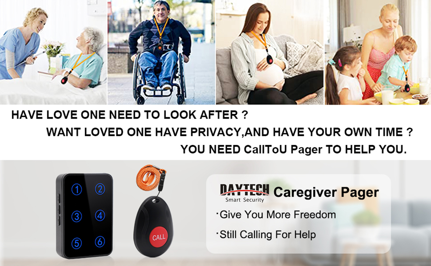 Daytech 2 Receivers 6 Waterproof Call Buttons pager for the elderly Wholesale Wireless Caregiver ...