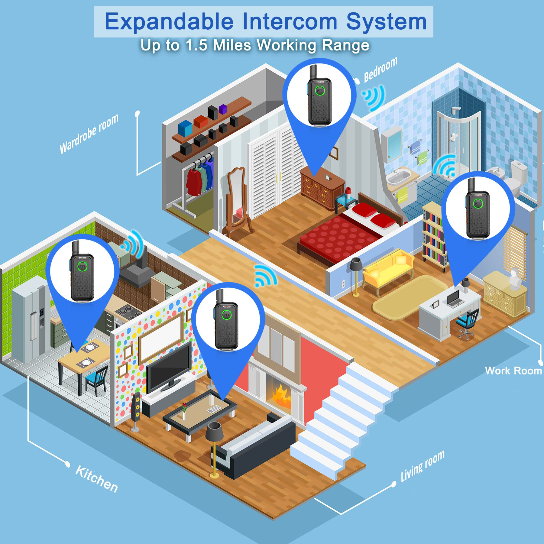 Daytech mini walkie-talkie1.5 Miles Long Range 16 Channel Intercom ...