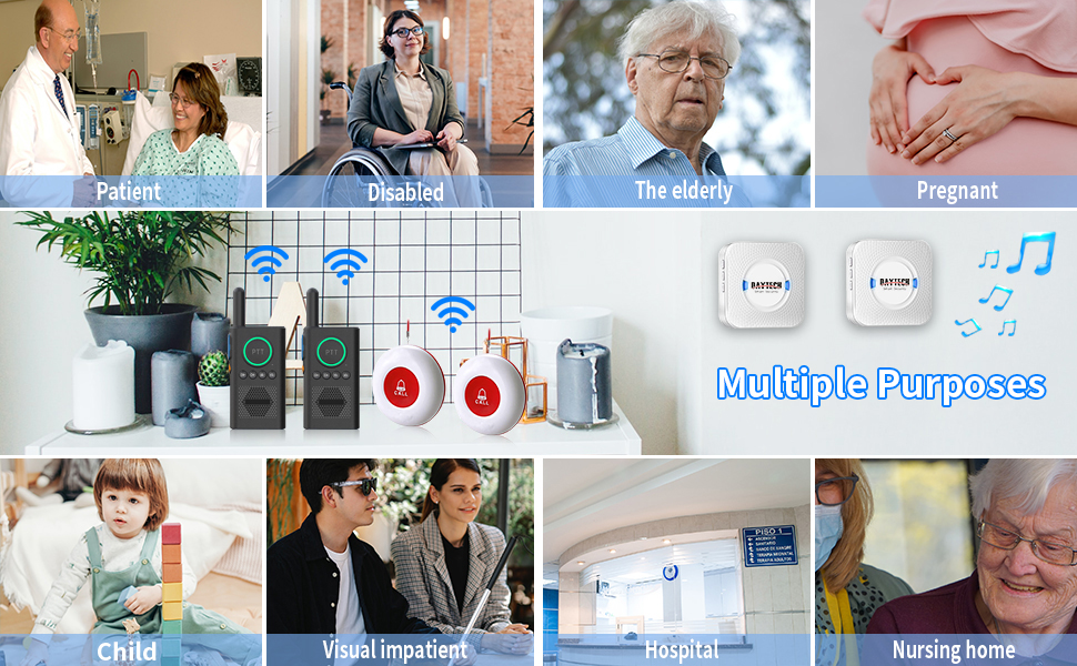 Daytech Caregiver Pager Wireless Alert Button Home Intercom System Long ...